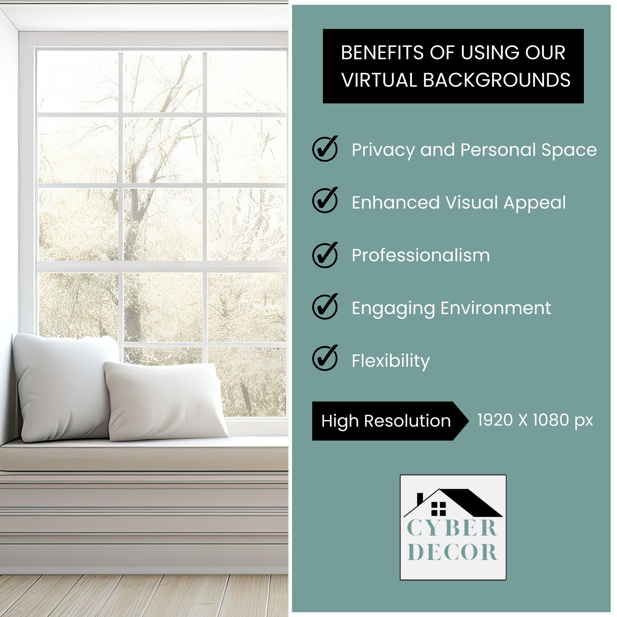 Zoom Home Office Virtual Background, Window Seat Backdrop, Goto Meeting ...