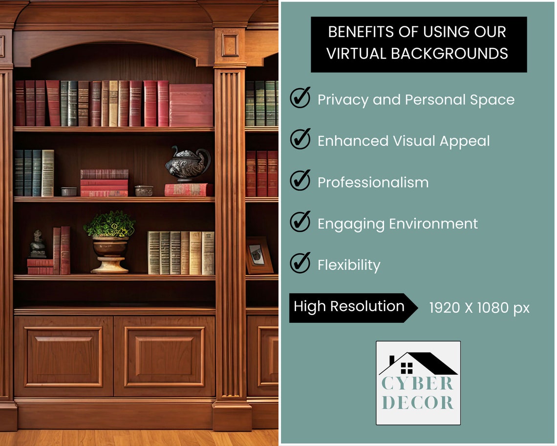 Zoom Background Home Office, Bookshelves Backdrop, Microsoft Teams ...