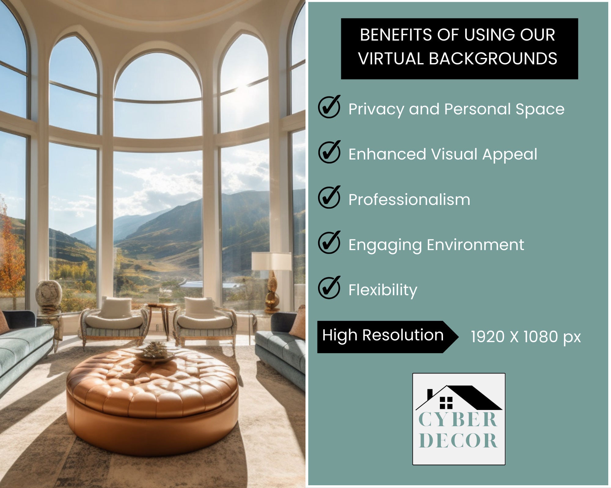 Zoom Background With Windows, Virtual Office Zoom Background, Room ...