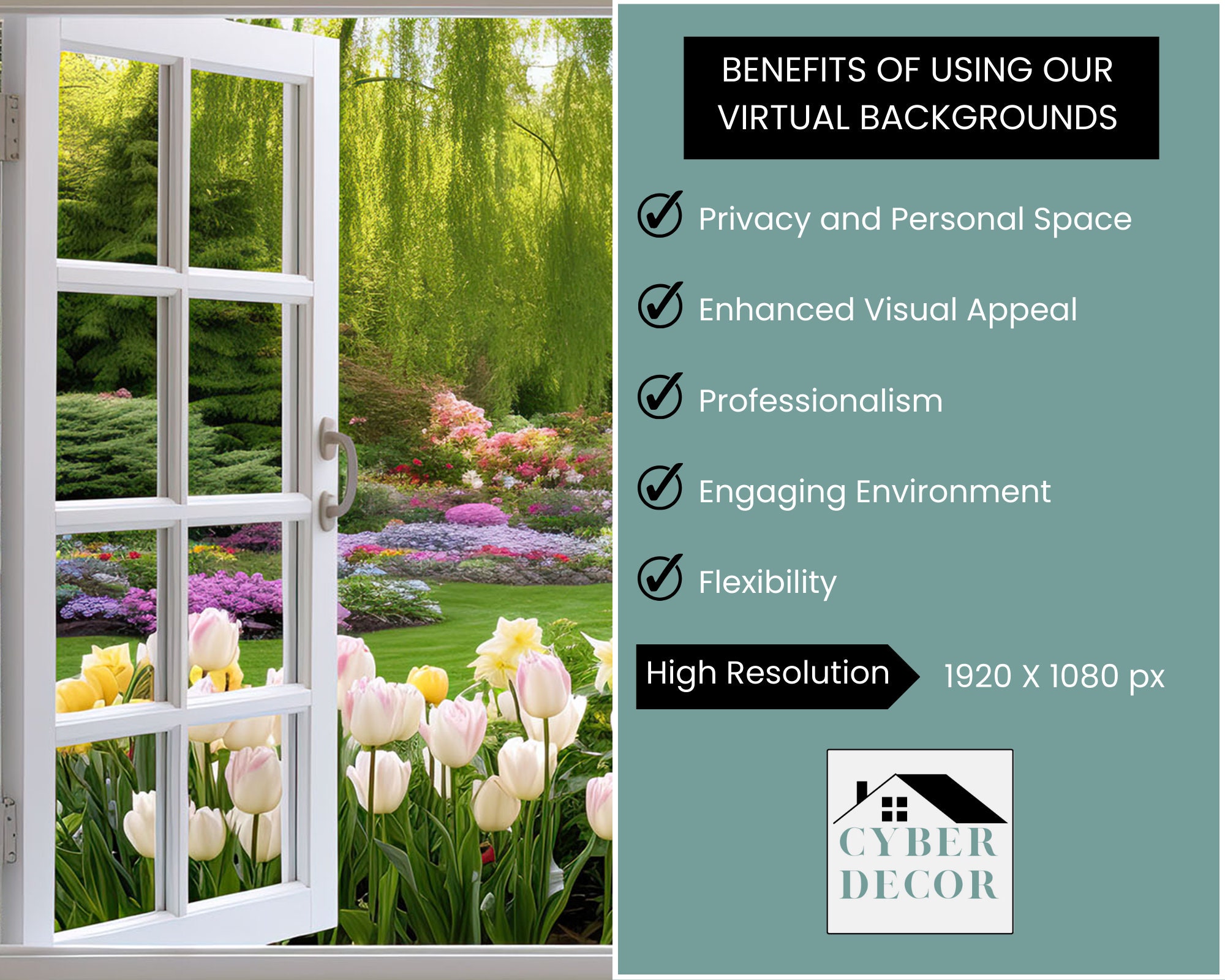 Zoom Background Botanical, Garden Backdrop, Zoom Work From Home Decor ...