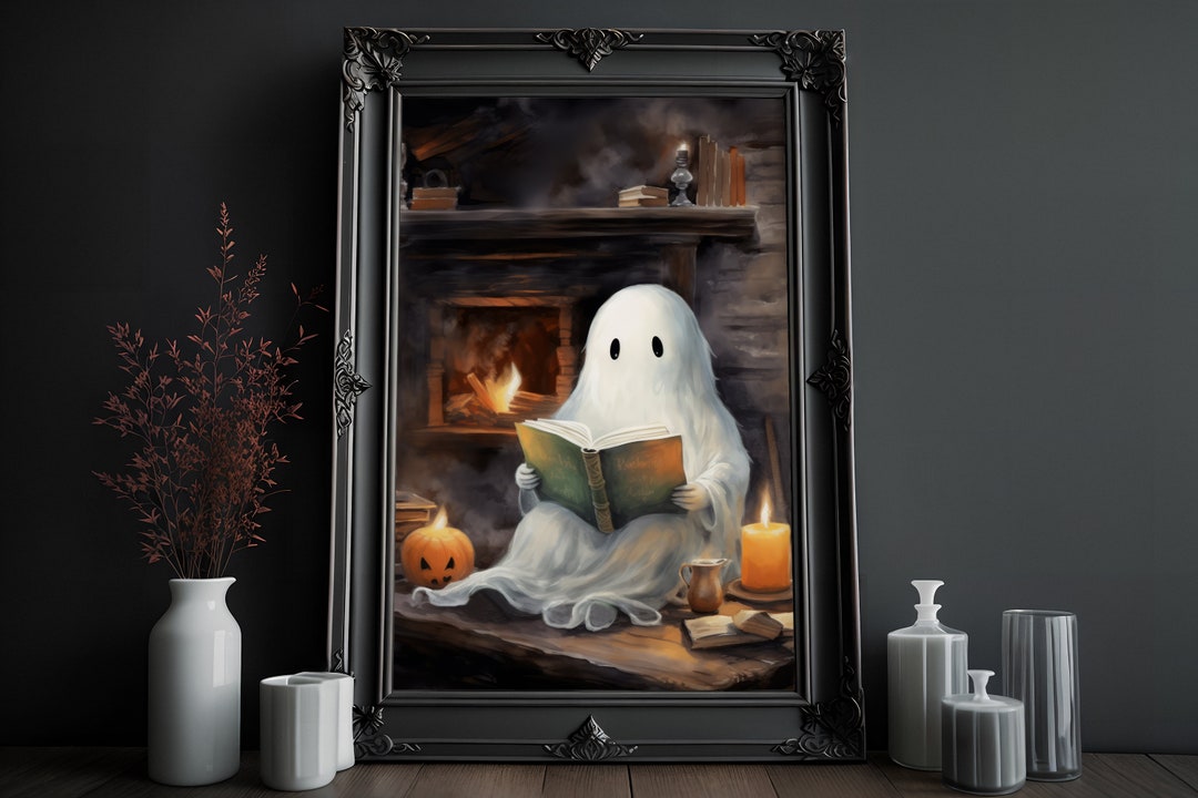 Cute Ghost is Reading A Book by the Fireplace Poster, Dark Romantic ...