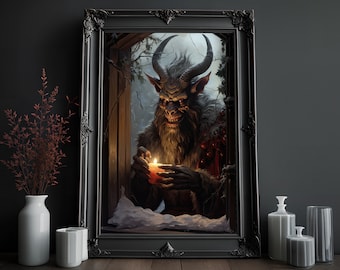 Krampus in the Window Art, Creepy Christmas Art, Gothic Christmas ...