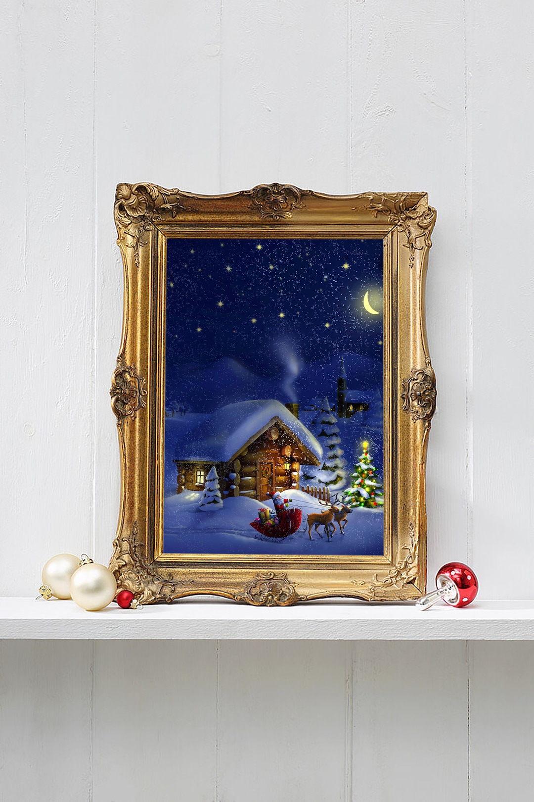 Beautiful Christmas Poster Christmas on A Snowy Day Art Xmas - Etsy