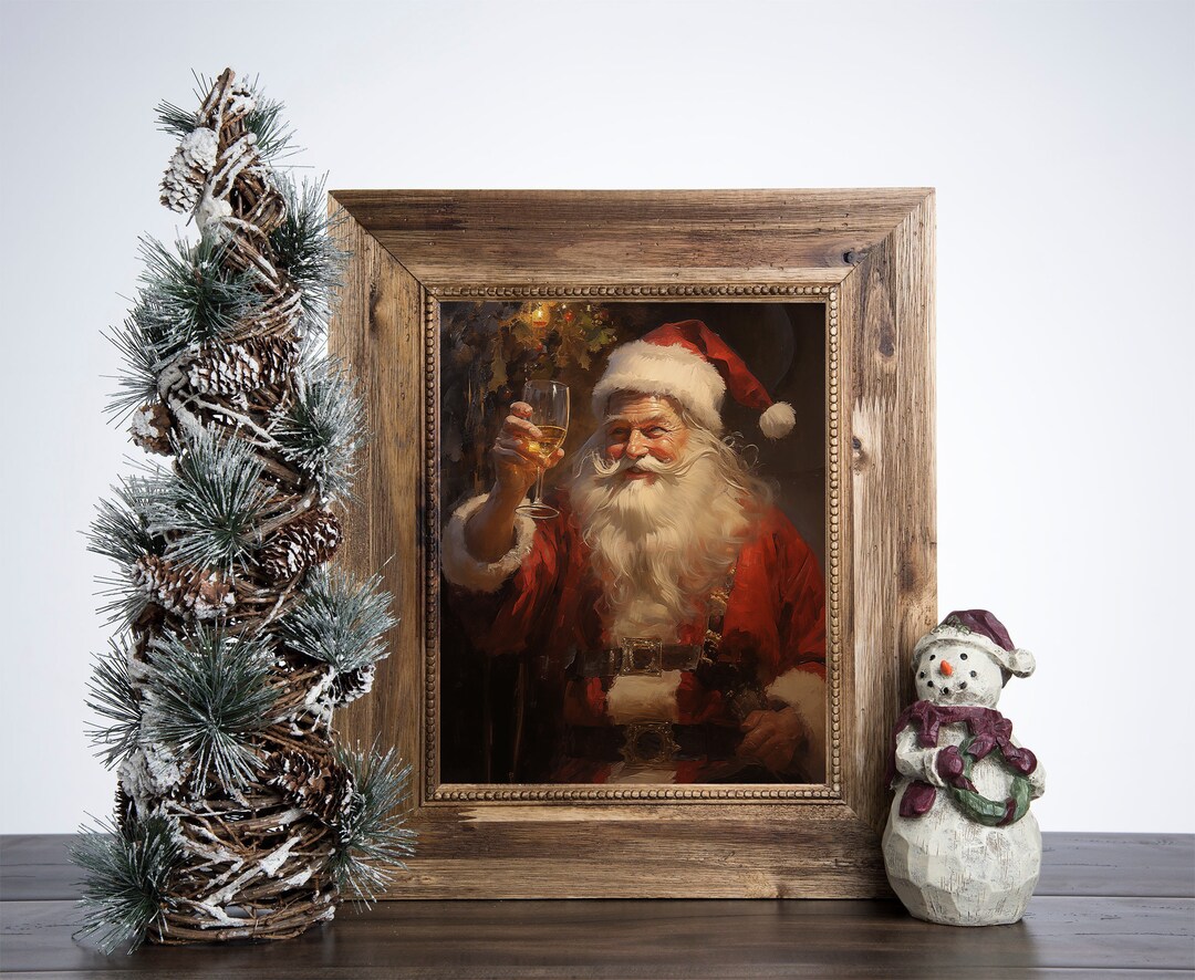 Santa Claus Drinking Wine Christmas Poster, Christmas Santa Portrait ...