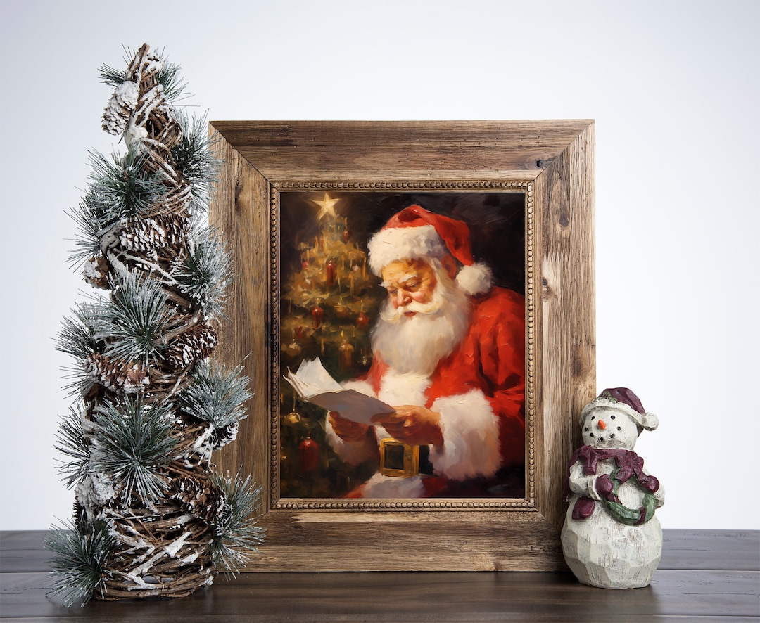 Santa Checking His List Christmas Poster, Christmas Santa Art, Xmas ...