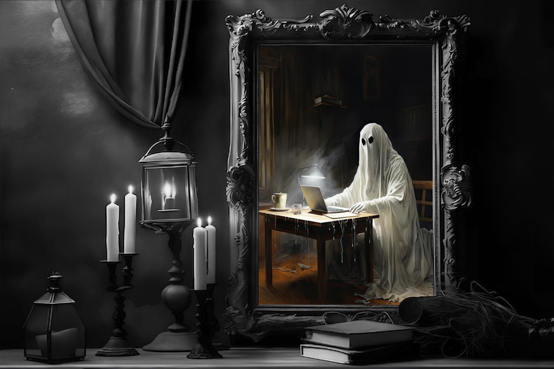 Working Ghost Poster, Dark Romantic Ghost Working Ghost Creepy, Horror ...