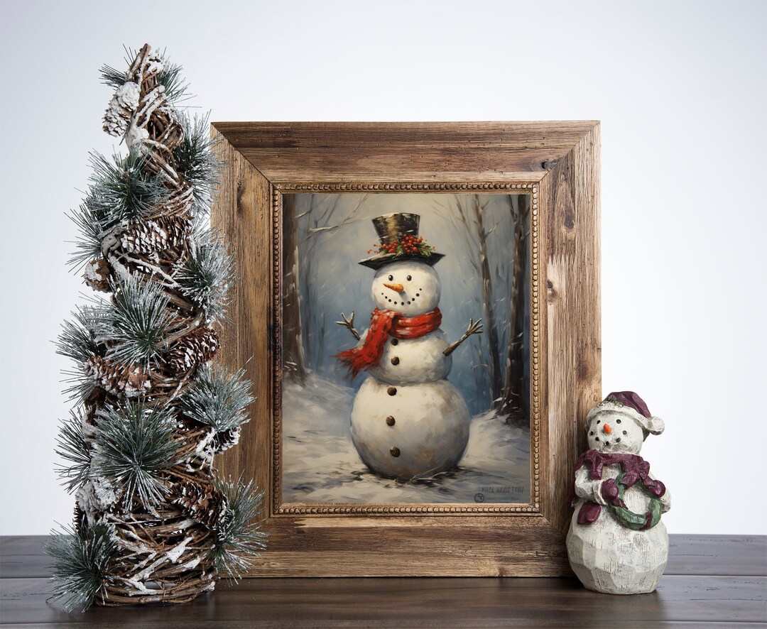 Snowman Christmas Poster Christmas Snowman Art Xmas Decor - Etsy