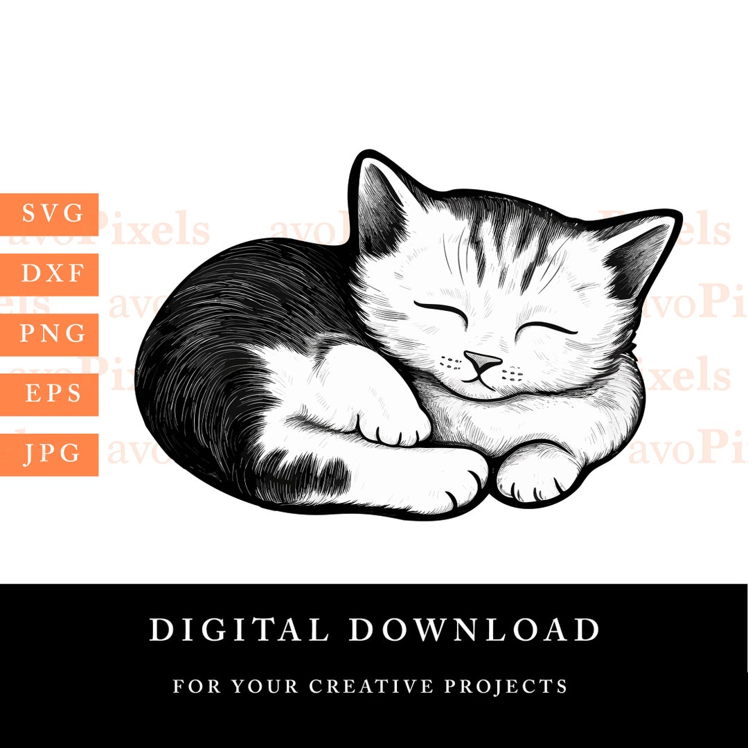 CAT SVG, Sleeping Cat Clipart, Cute Cat Svg Cut Files for Print, Cat ...