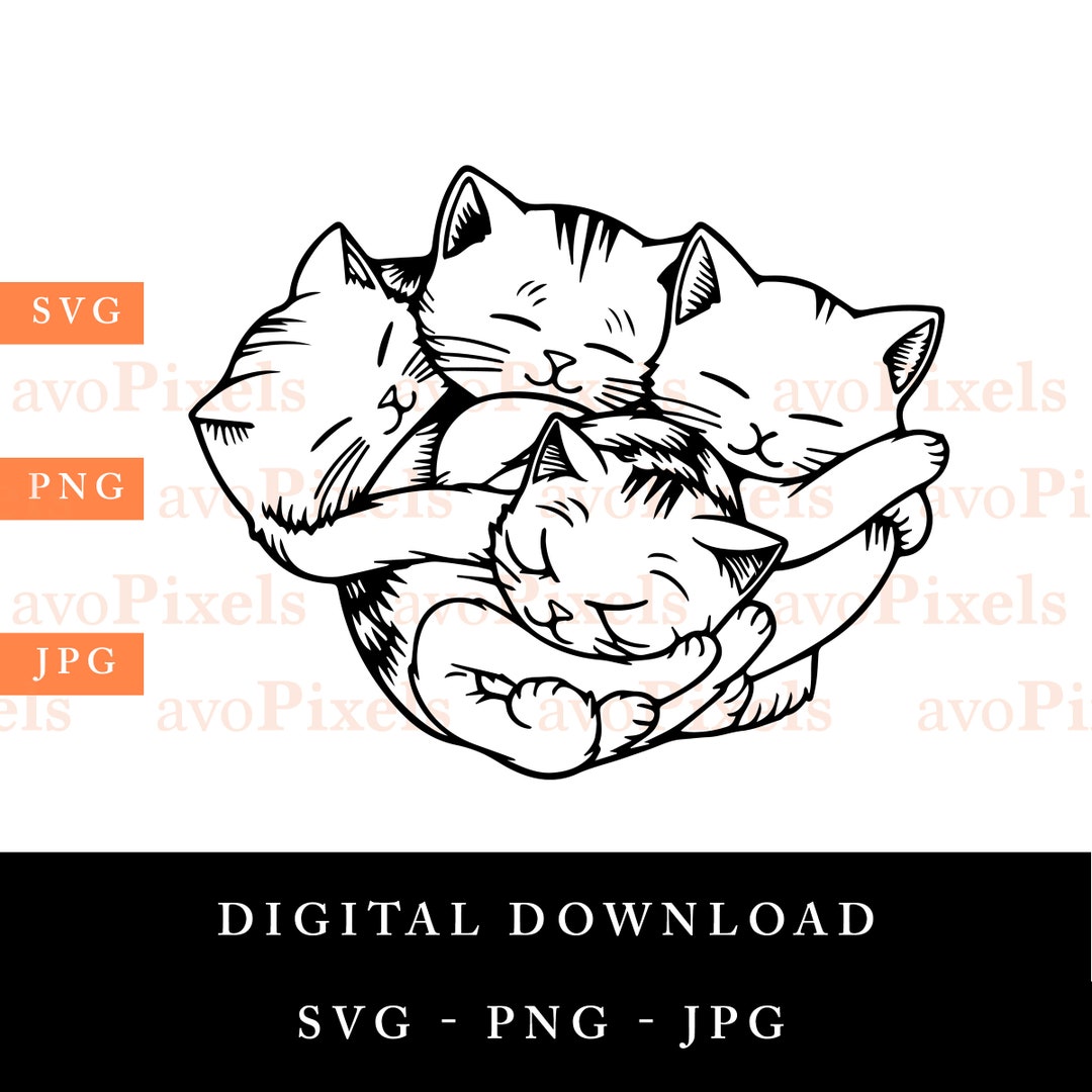 CAT SVG, Sleeping Cat Clipart, Cute Cat Svg Cut Files for Print, Cat ...