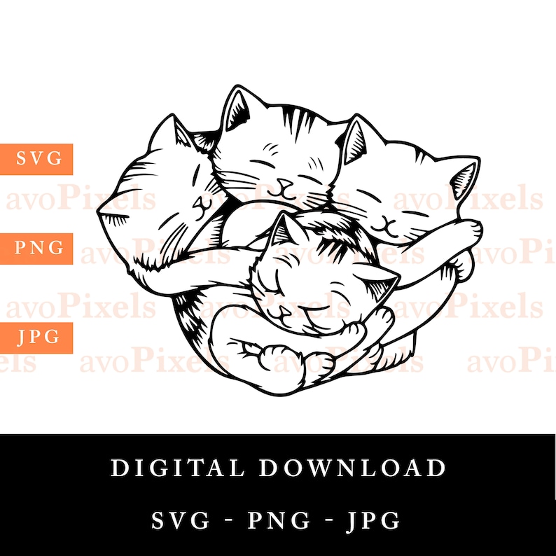 CAT SVG, Sleeping Cat Clipart, Cute Cat Svg Cut Files for Print, Cat ...