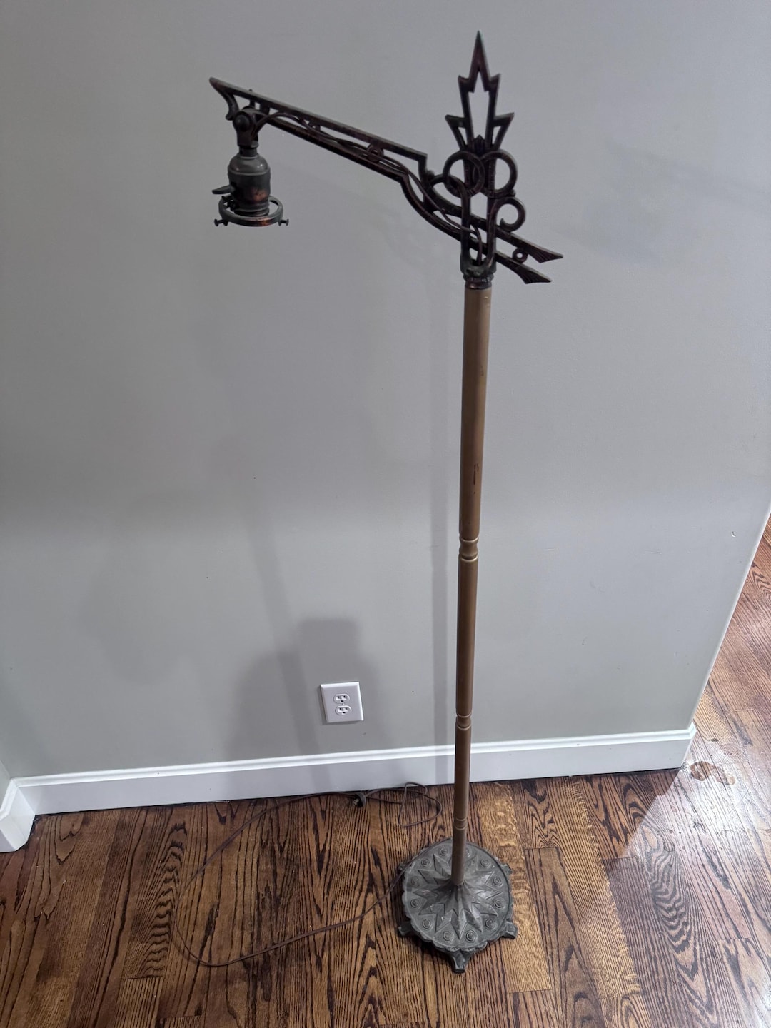 Antique Art Deco Cast Iron Bridge Arm Floor Lamp Gold Pole Star ...