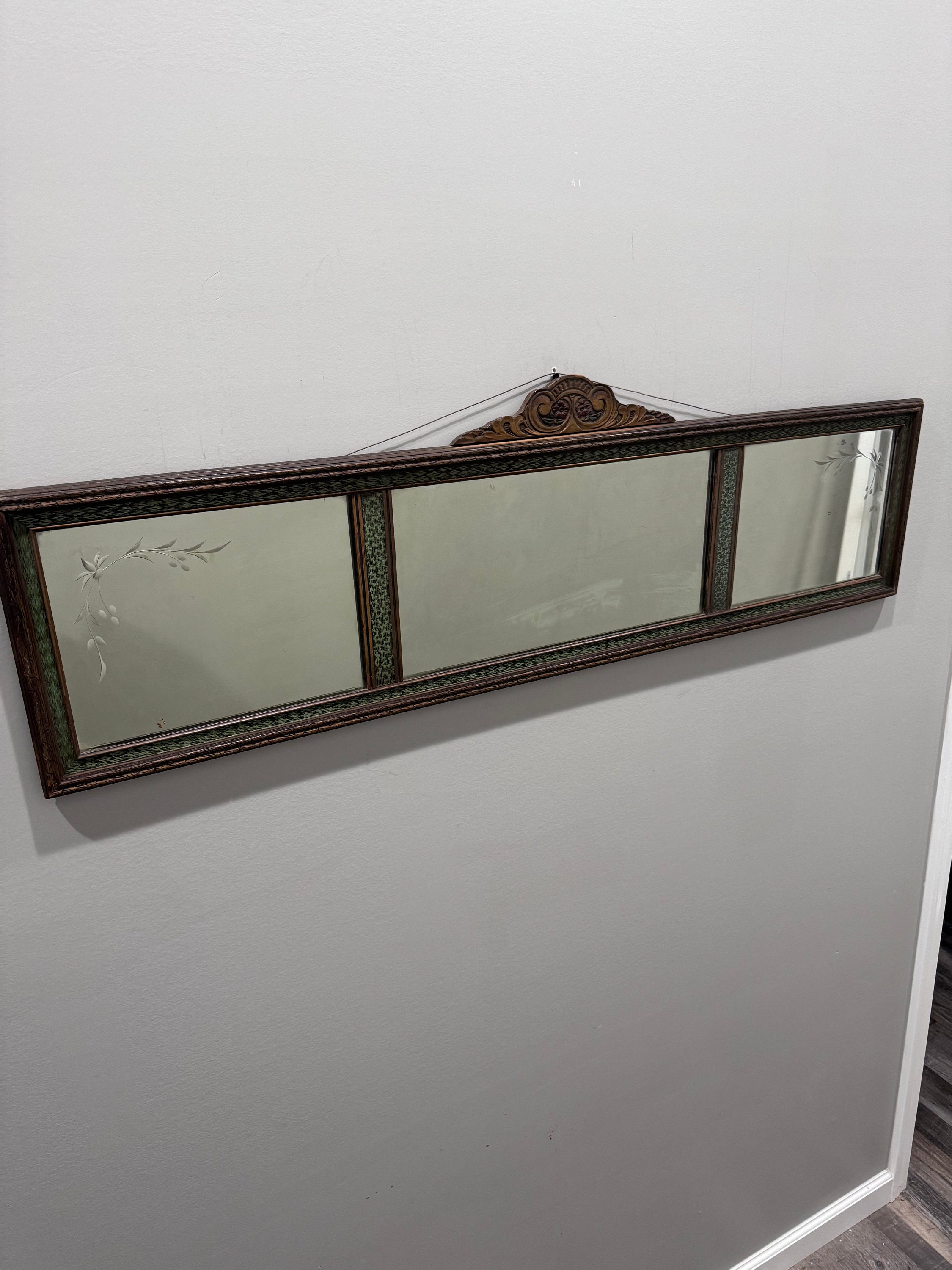 Ornate Antique Tri 3-panel Mantle Buffet Floral Etched Wall Mirror Wood Gesso Blhn - Etsy