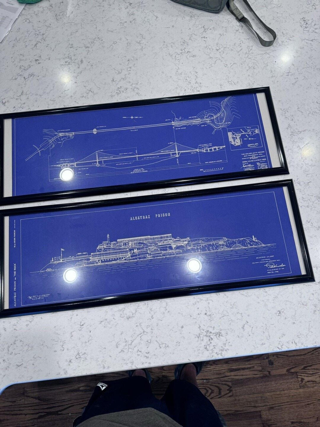 2 Framed Blueprints Cross Sections Alcatraz & Golden Gate Bridge San ...