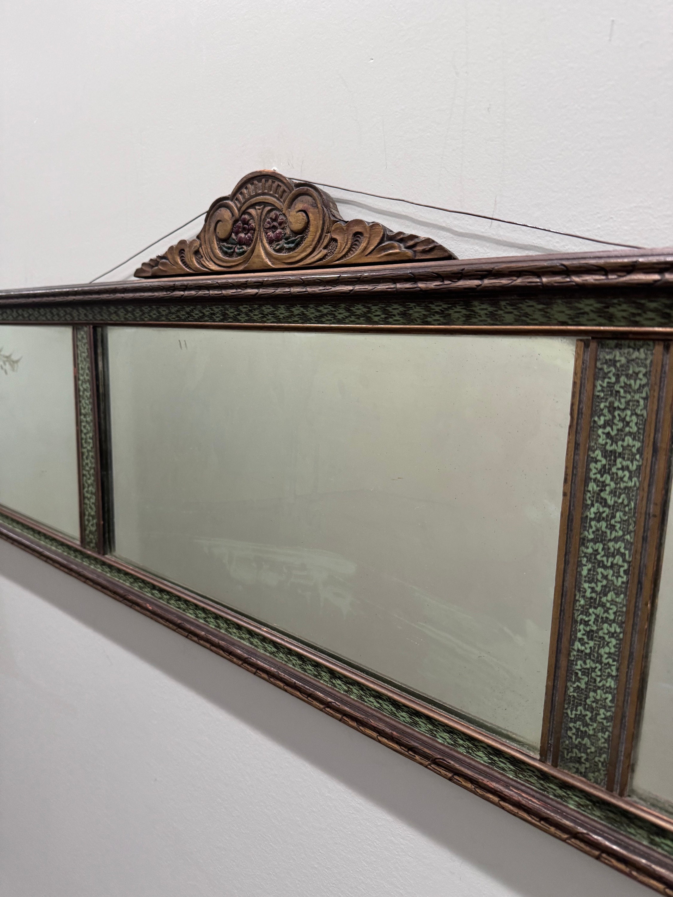 Ornate Antique Tri 3-panel Mantle Buffet Floral Etched Wall Mirror Wood ...