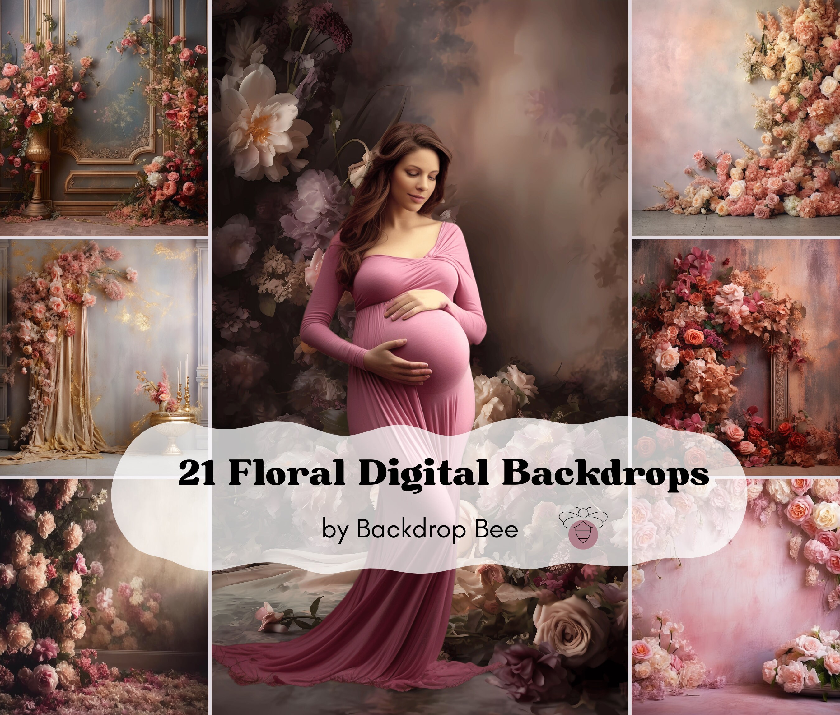 21 Floral Texture Backdrop Overlays, Digital Floral Overlays, Maternity ...