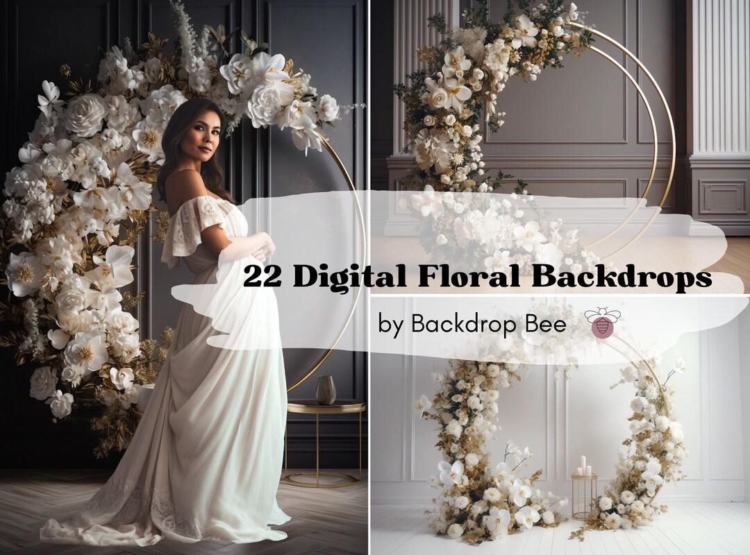 22x White Floral Ring Backdrops, Floral Hoop Backdrops, Maternity ...