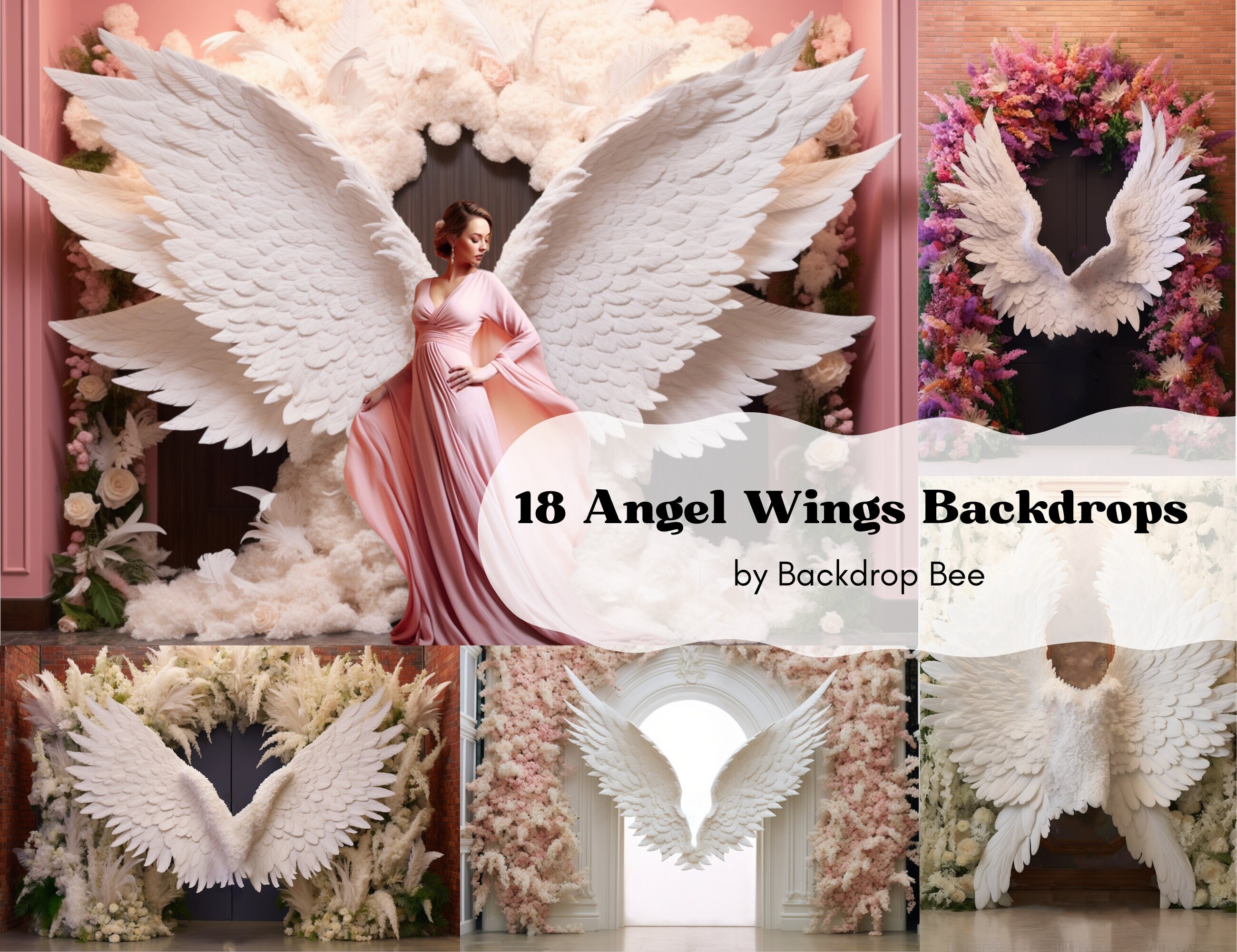 18x Digital Backdrops, Floral Digital Angel Wings, Photoshop Overlays ...