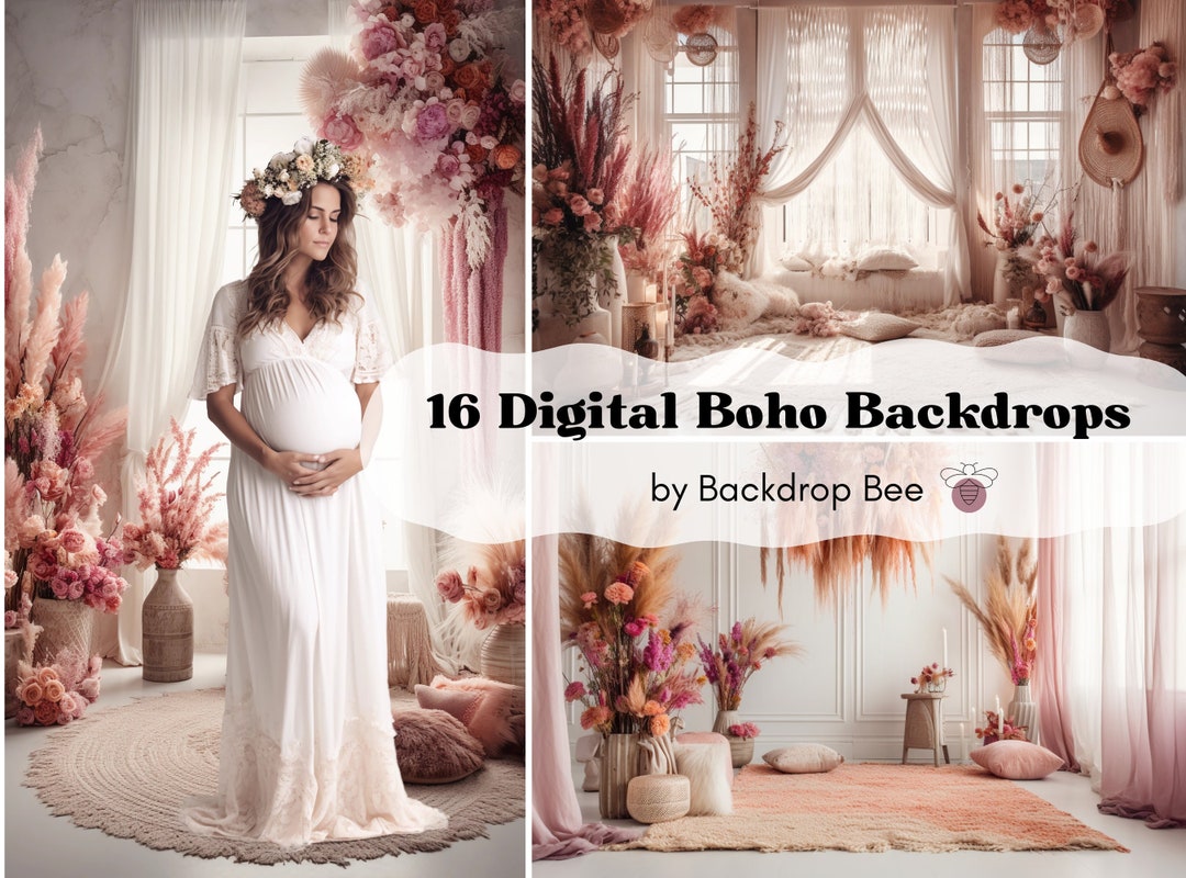 16 Boho Floral Room Digital Backdrops, Maternity Backdrop Overlays ...