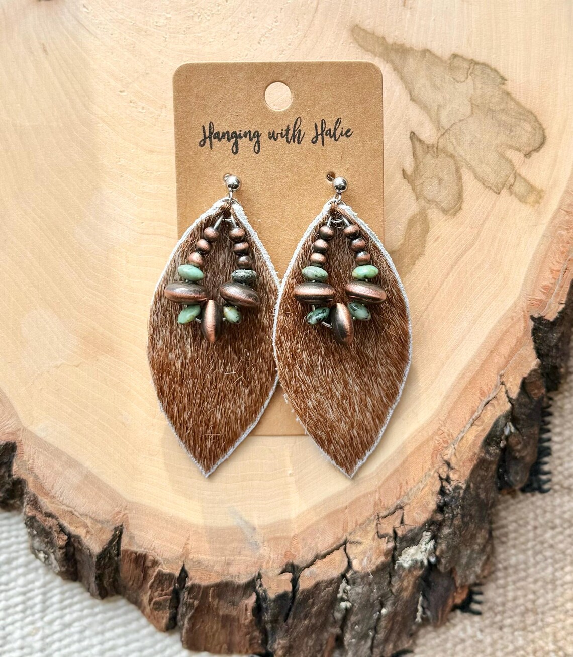 Cowhide Leaf Earrings **NEW** African Turquoise Jasper Collection ...