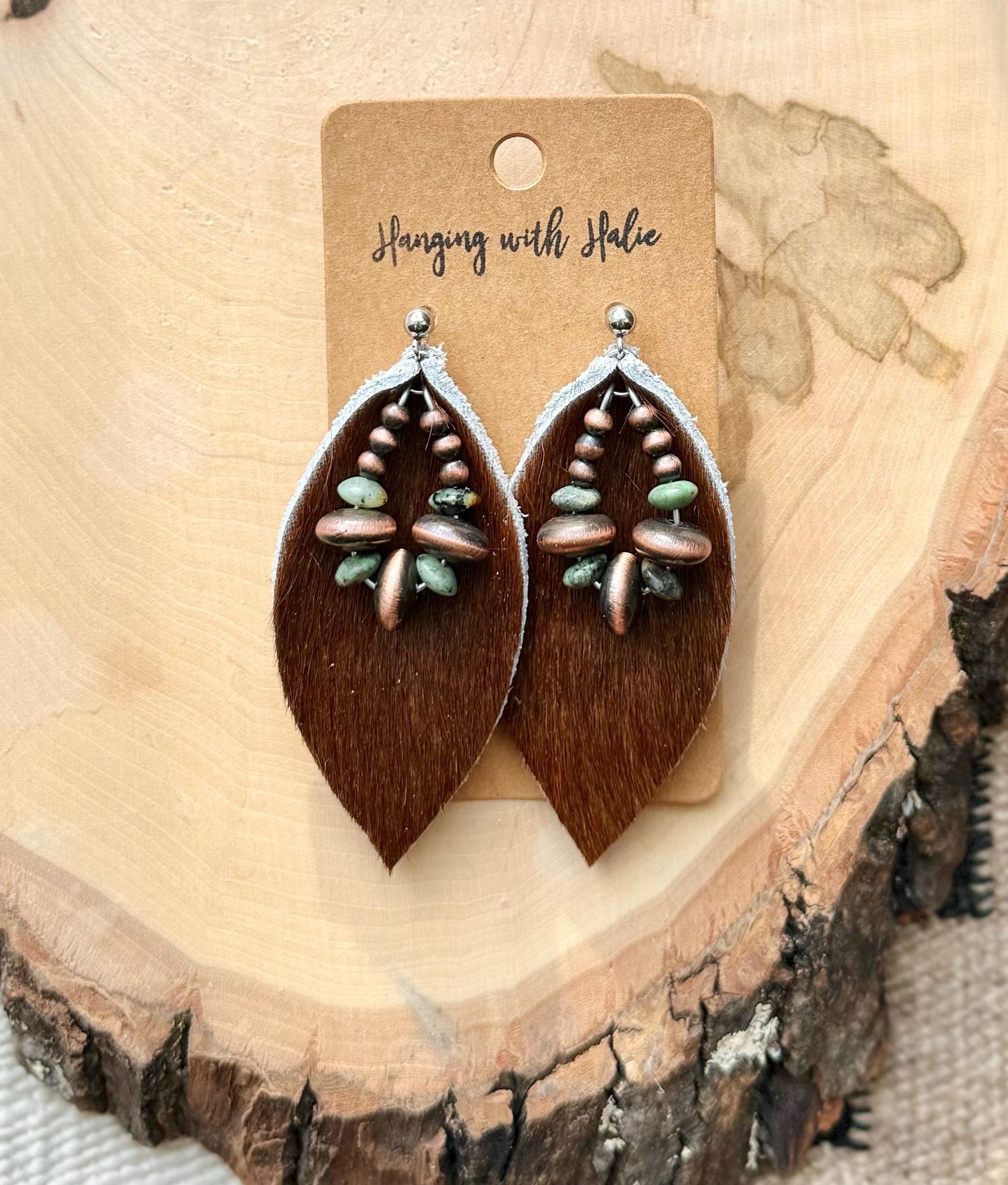 Cowhide Leaf Earrings **NEW** African Turquoise Jasper Collection ...