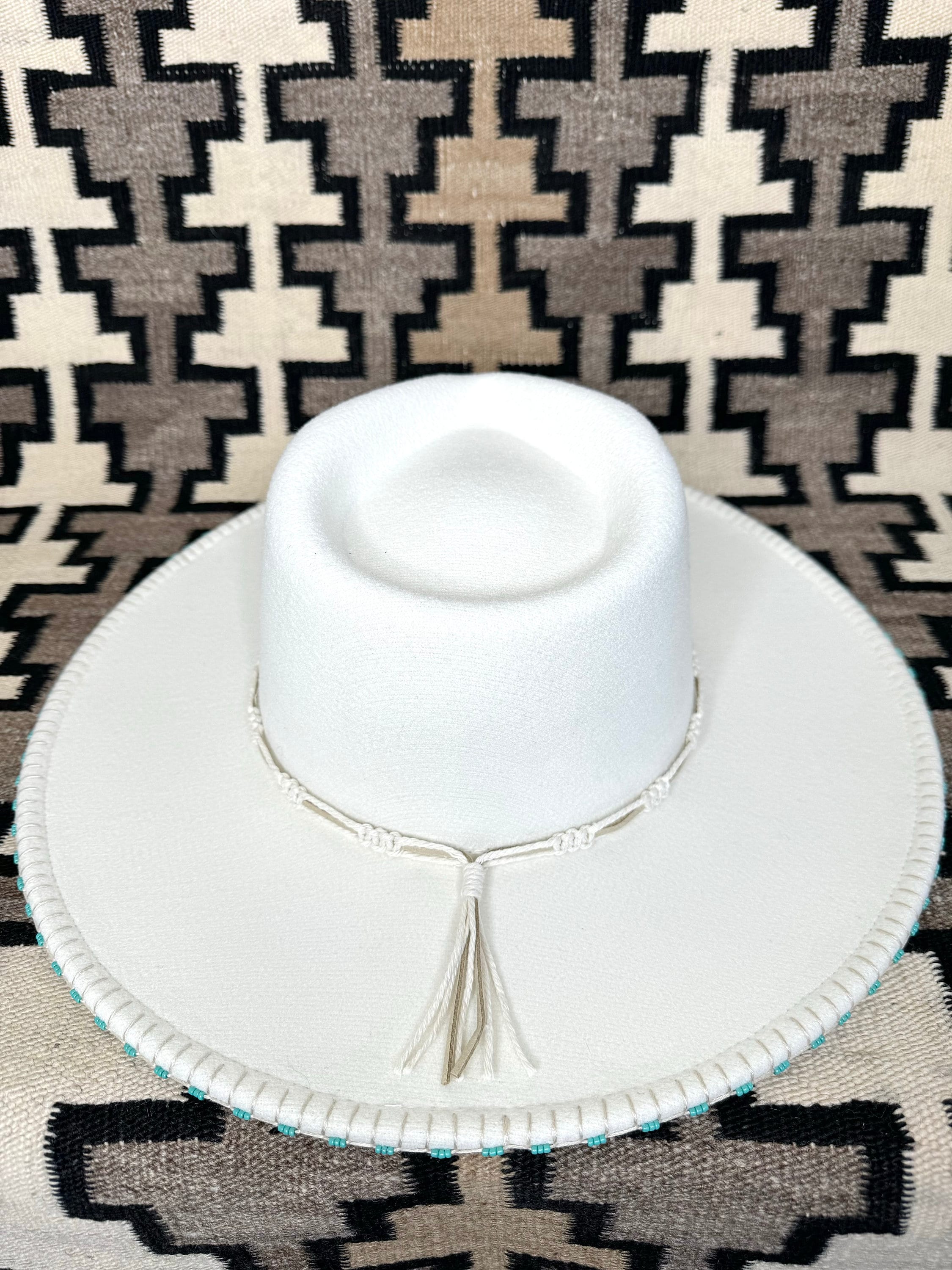 Beaded Wide Brim Cowboy Hat, Hand Embroidered Style Brim With Macrame ...