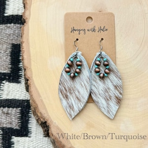 Cowhide Leaf Earrings, Real Hair on Hide, 6 Styles, Western Fashion ...