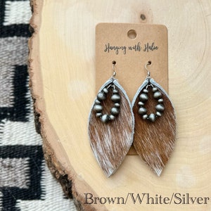 Cowhide Leaf Earrings, Real Hair on Hide, 6 Styles, Western Fashion ...