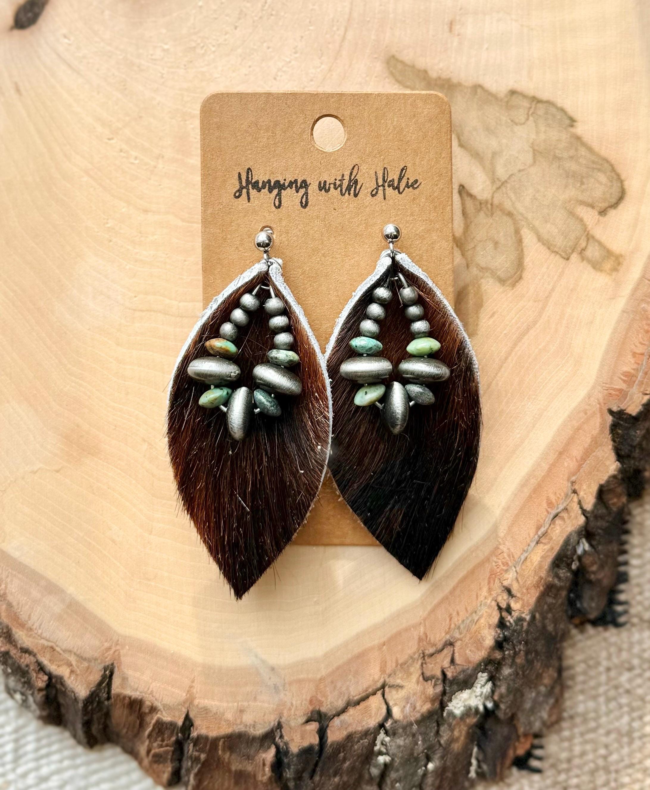 Cowhide Leaf Earrings **NEW** African Turquoise Jasper Collection ...