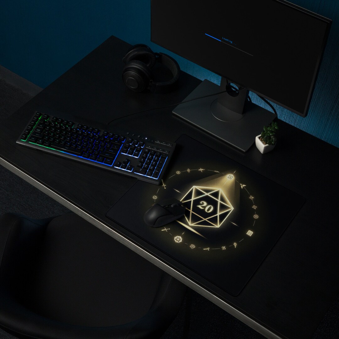 Minimalist Black and Gold Gaming Mouse Pad RPG 20-sided Die Design ...