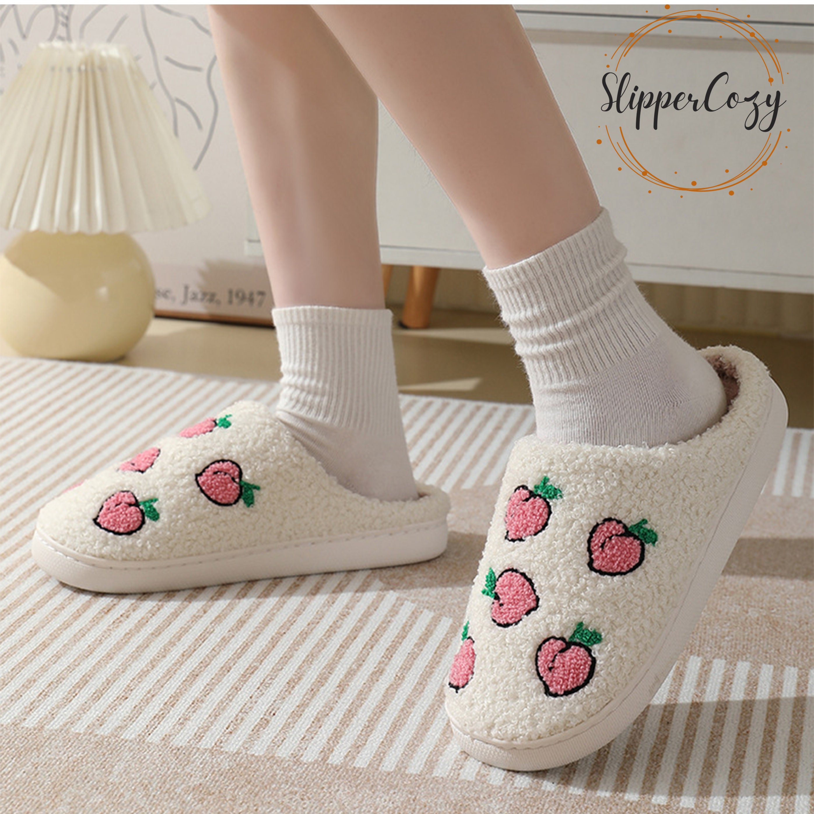 Peach Slippers, Birthday Gift, Comfortable Cute Fuzzy Slippers, Bridal ...
