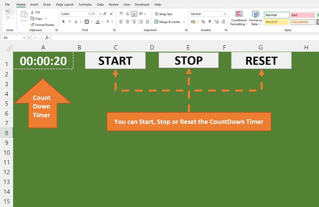 Countdown Timer In Excel With Vba Etsy Canada 8167
