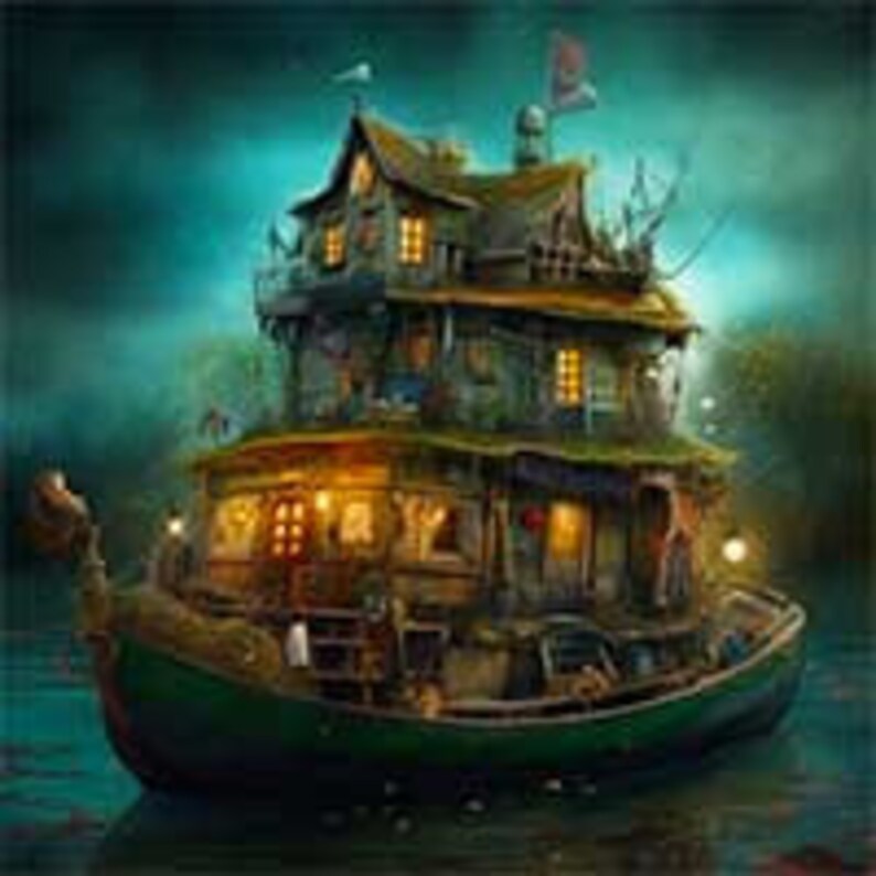 Houseboat House Boat Halloween Wreck Ship Abandoned Haunted Digital ...