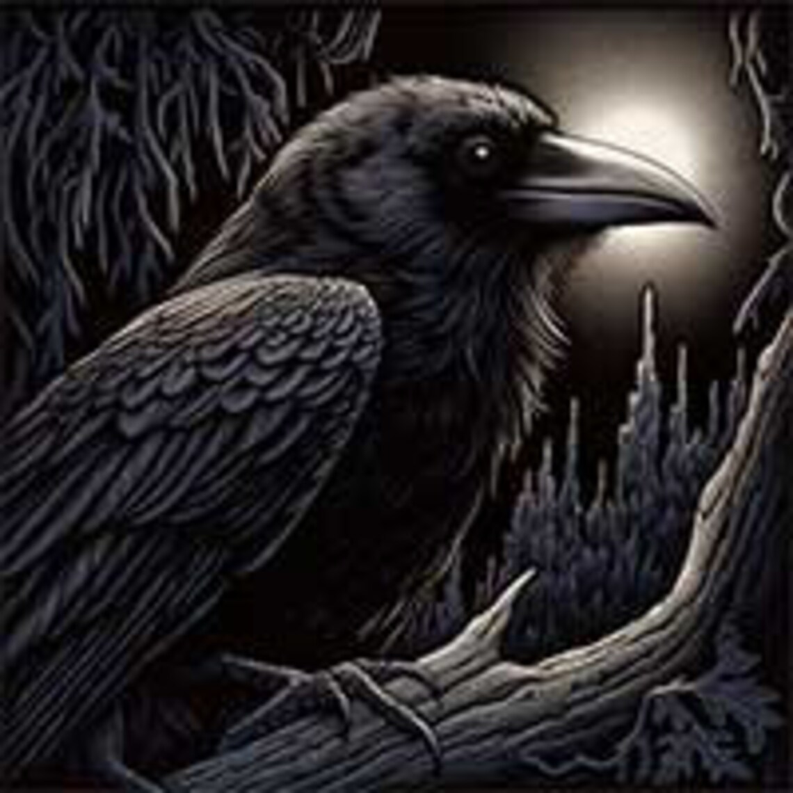 Raven Crow Bird Halloween Night Moon Drawing Sketch Digital Image Art ...