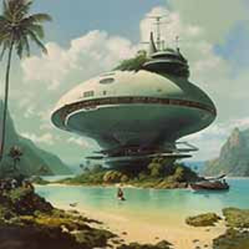 UFO Ship Alien Island Tropical Ocean Wreck Digital Image Art Download ...