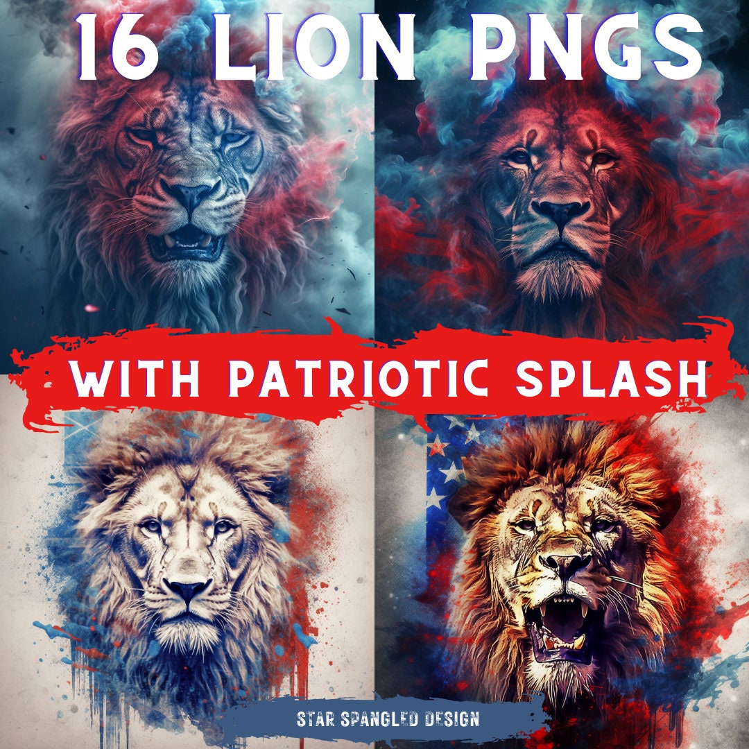 16 PNG Patriotic Lion Art Bundle Digital Download AI Generated Images ...