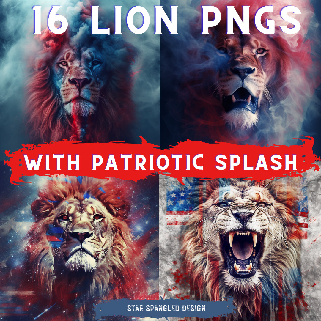 16 PNG Patriotic Lion Art Bundle Digital Download AI Generated Images ...
