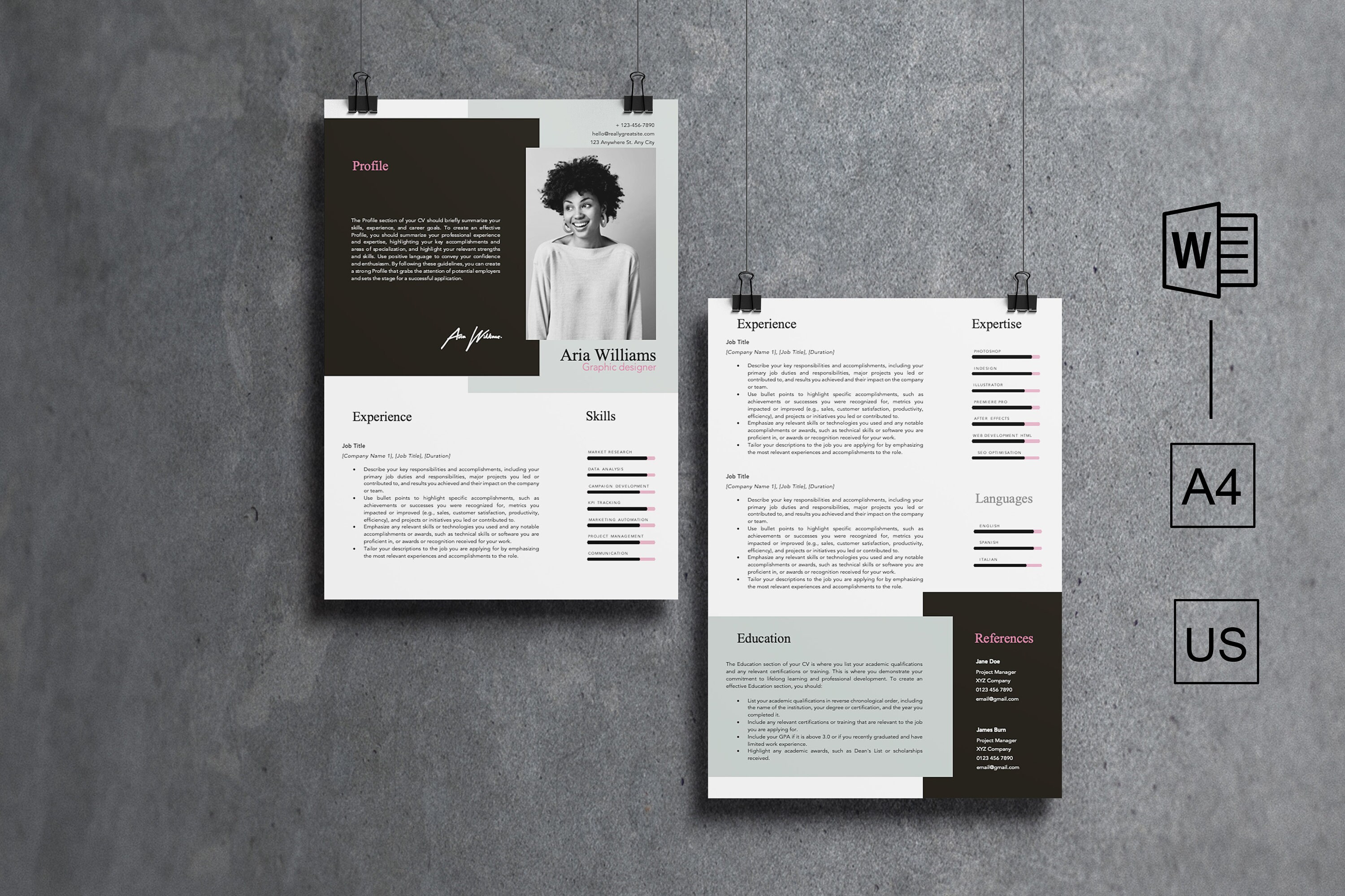Creative Resume Template Word, CV Template, Modern Resume and Letter ...