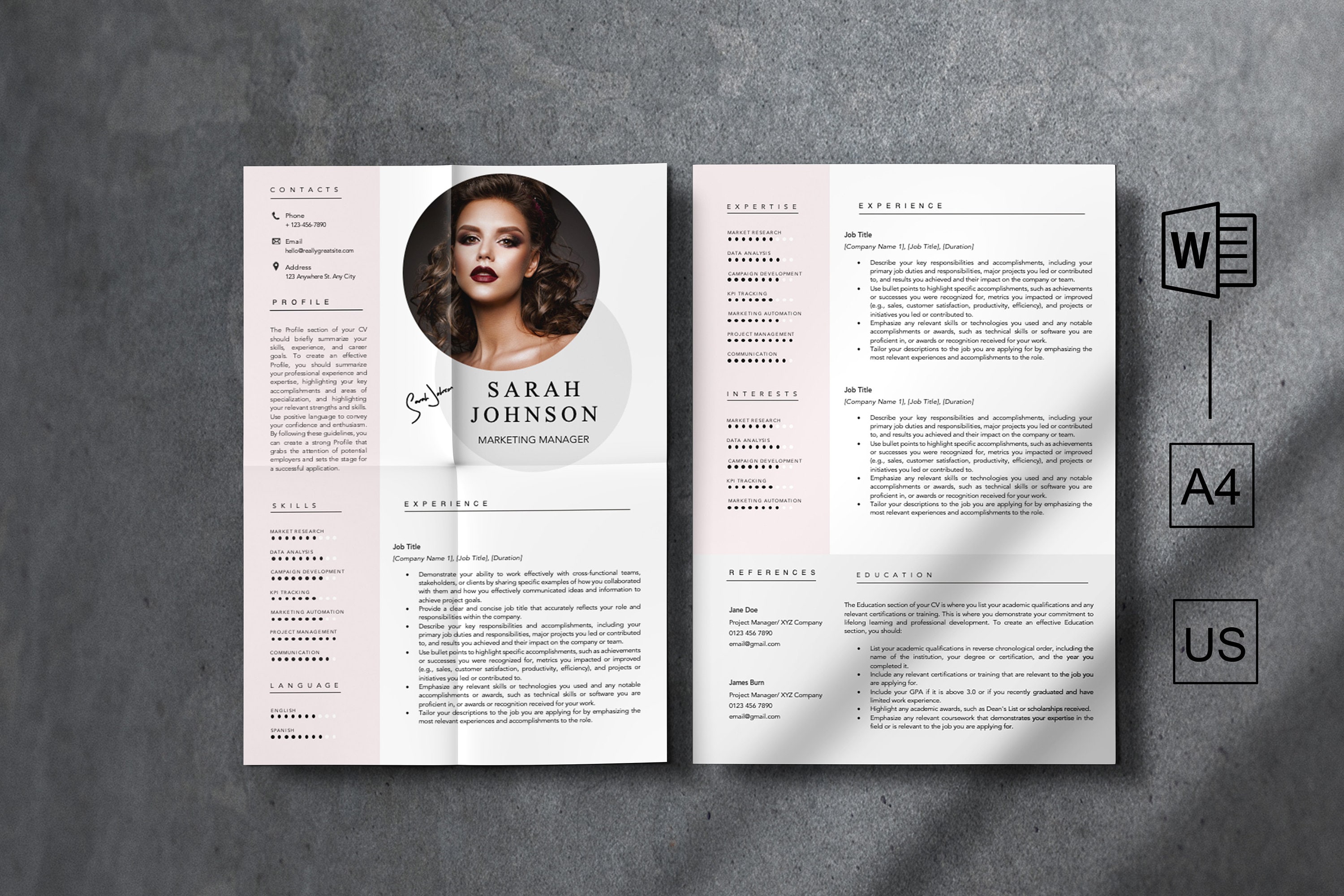 Creative Resume Template Word, CV Template, Modern Resume and Letter ...