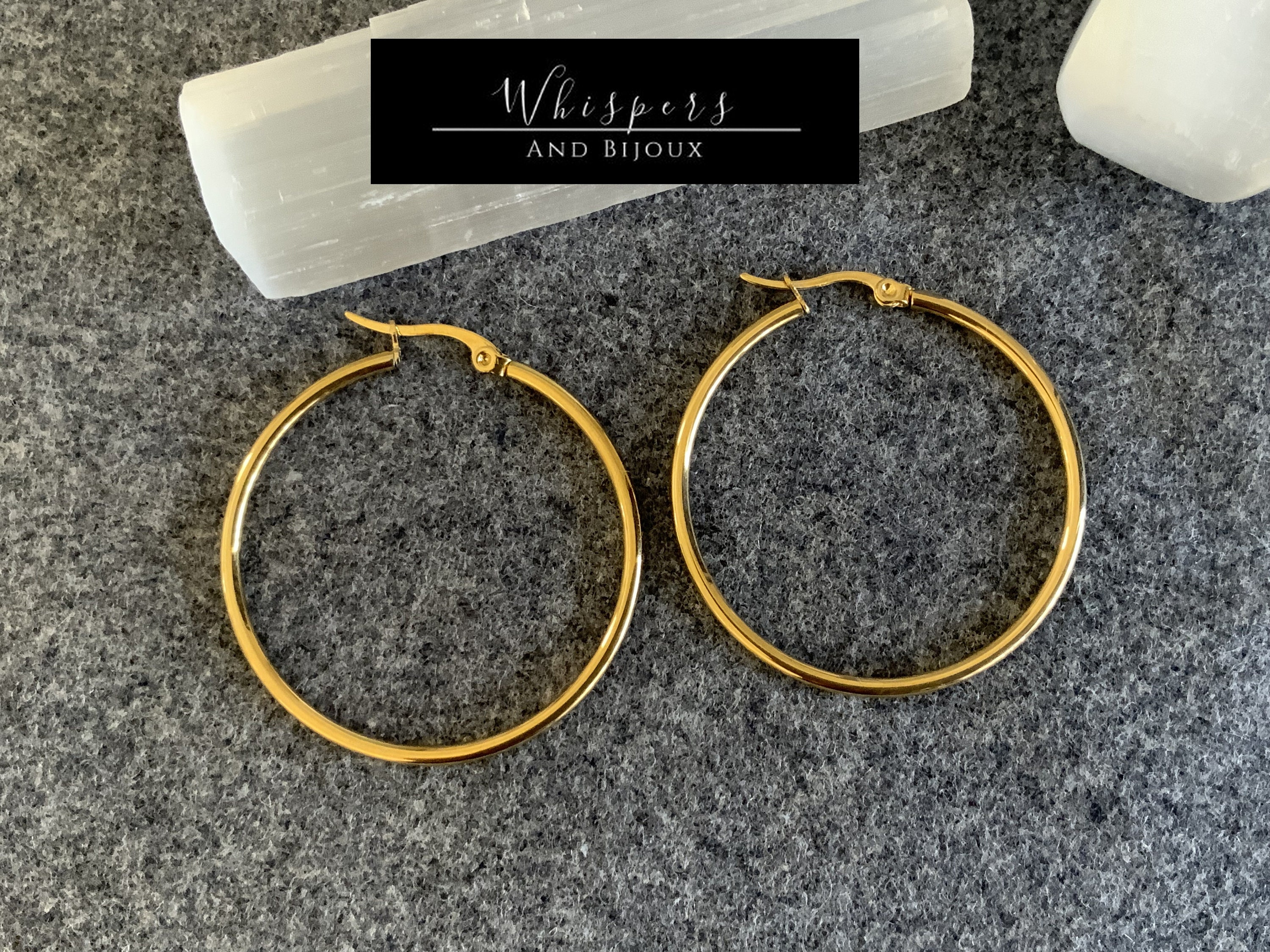 40mm Golden Hoops | 18k Gold Plating | Hypoallergenic Stainless Steel ...
