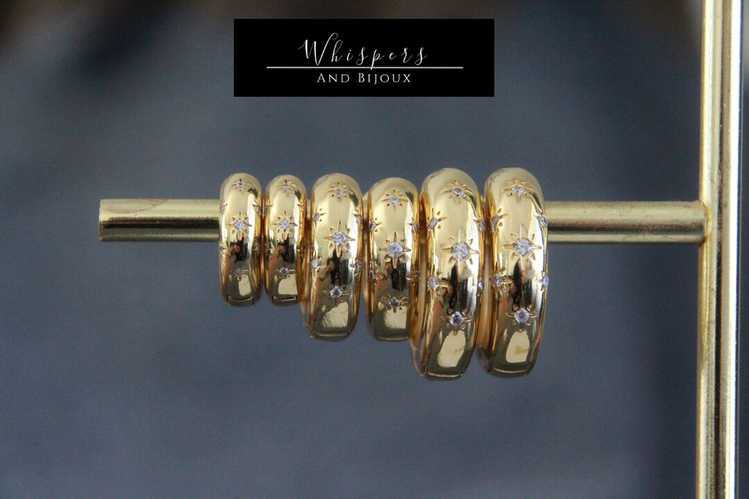 Chunky 18K Gold Hoops | Clear Cubic Zirconia Star Hoop Earrings ...