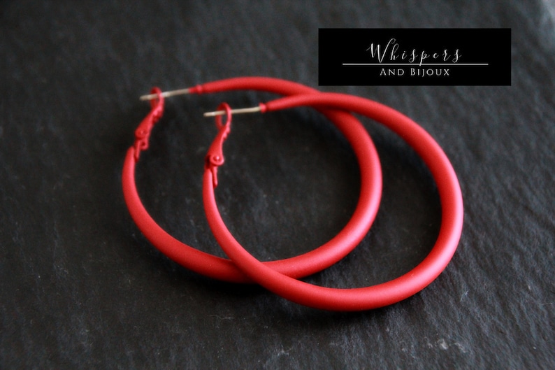 50mm Big Colored Hoops Large Earrings 3 Colors Black Red or Mustard ...