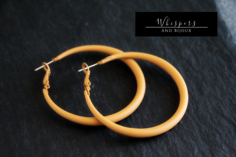 50mm Big Colored Hoops Large Earrings 3 Colors Black Red or Mustard ...