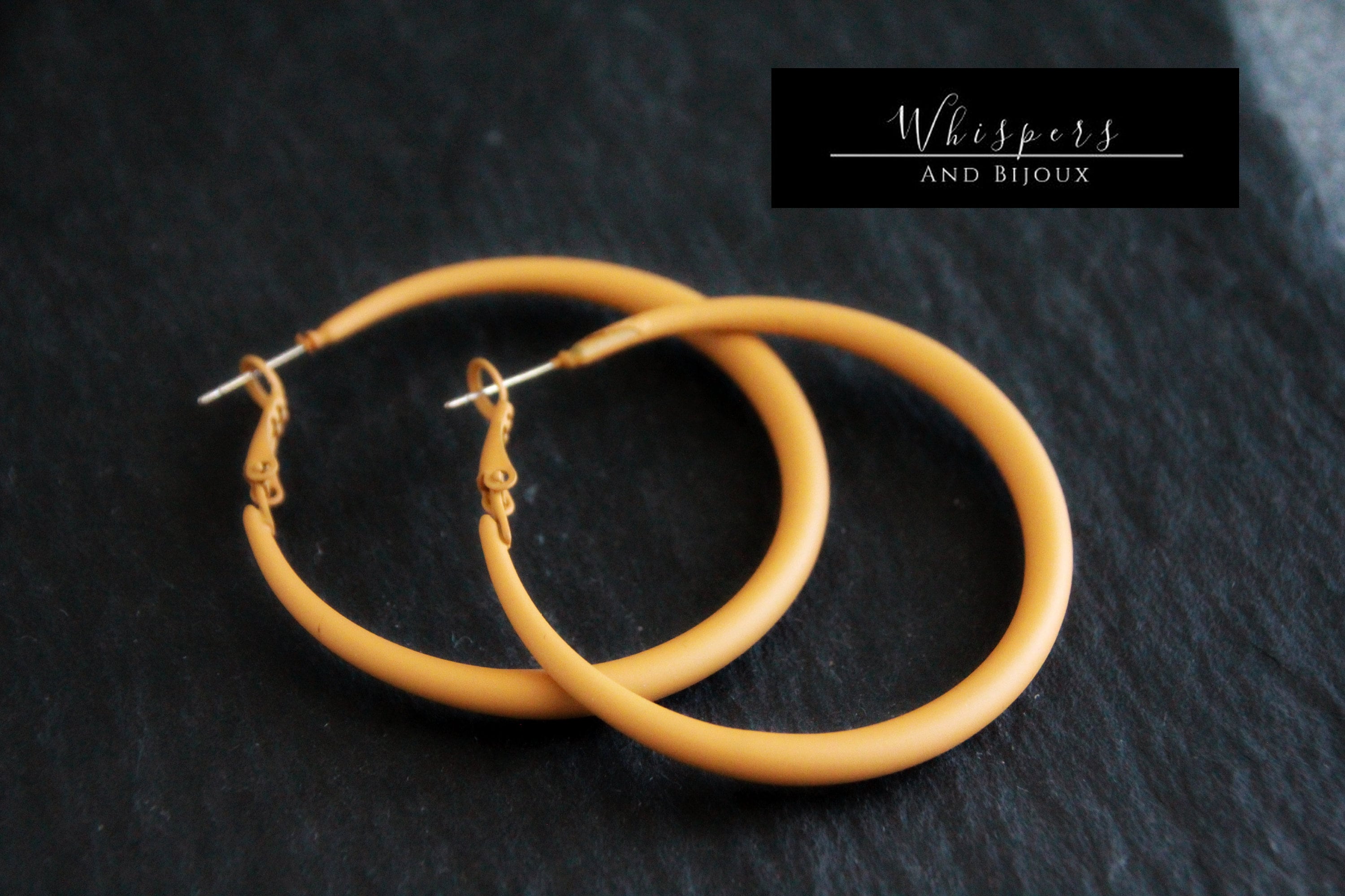 50mm Big Colored Hoops Large Earrings 3 Colors Black Red or Mustard ...