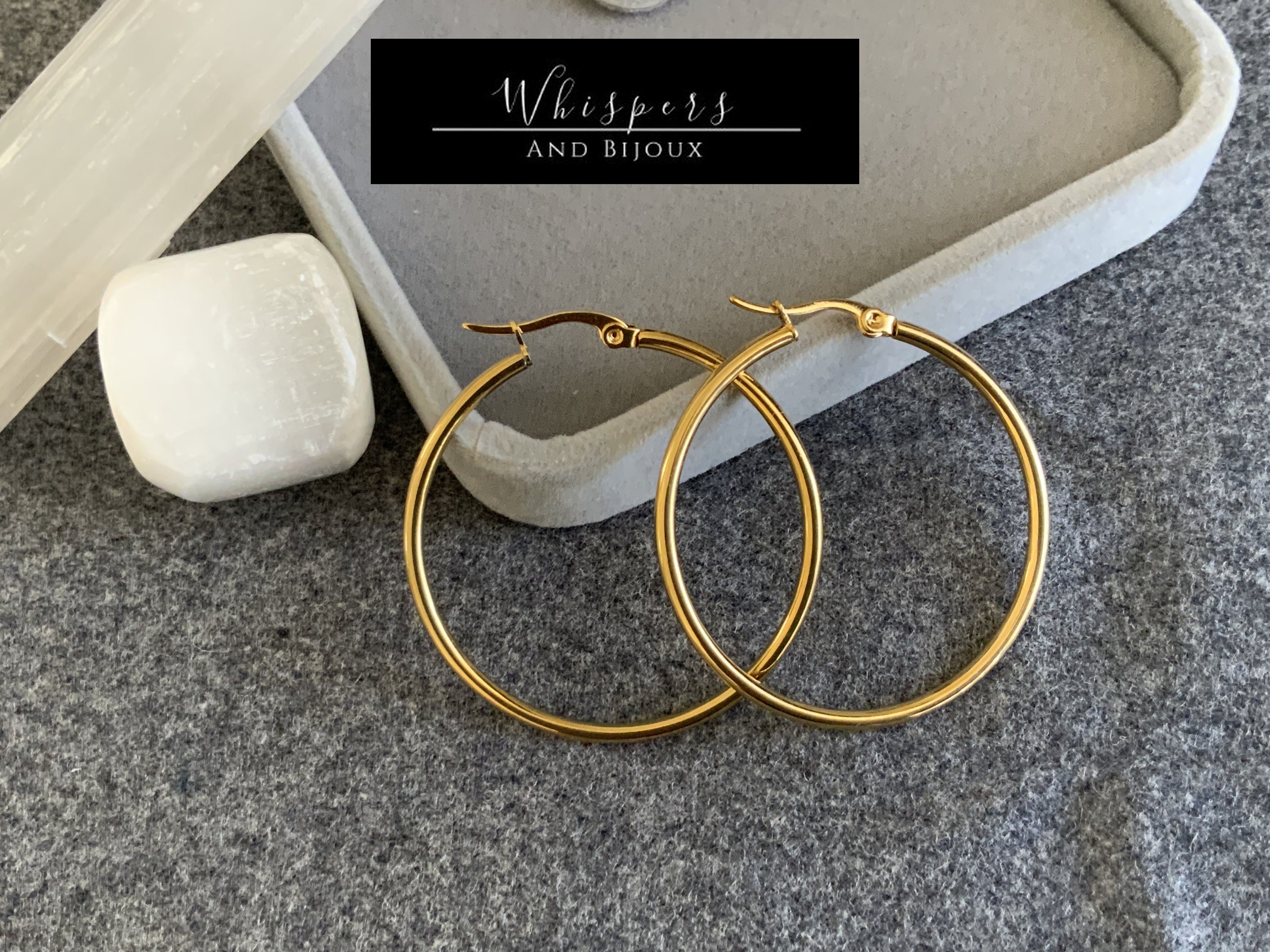 40mm Golden Hoops | 18k Gold Plating | Hypoallergenic Stainless Steel ...