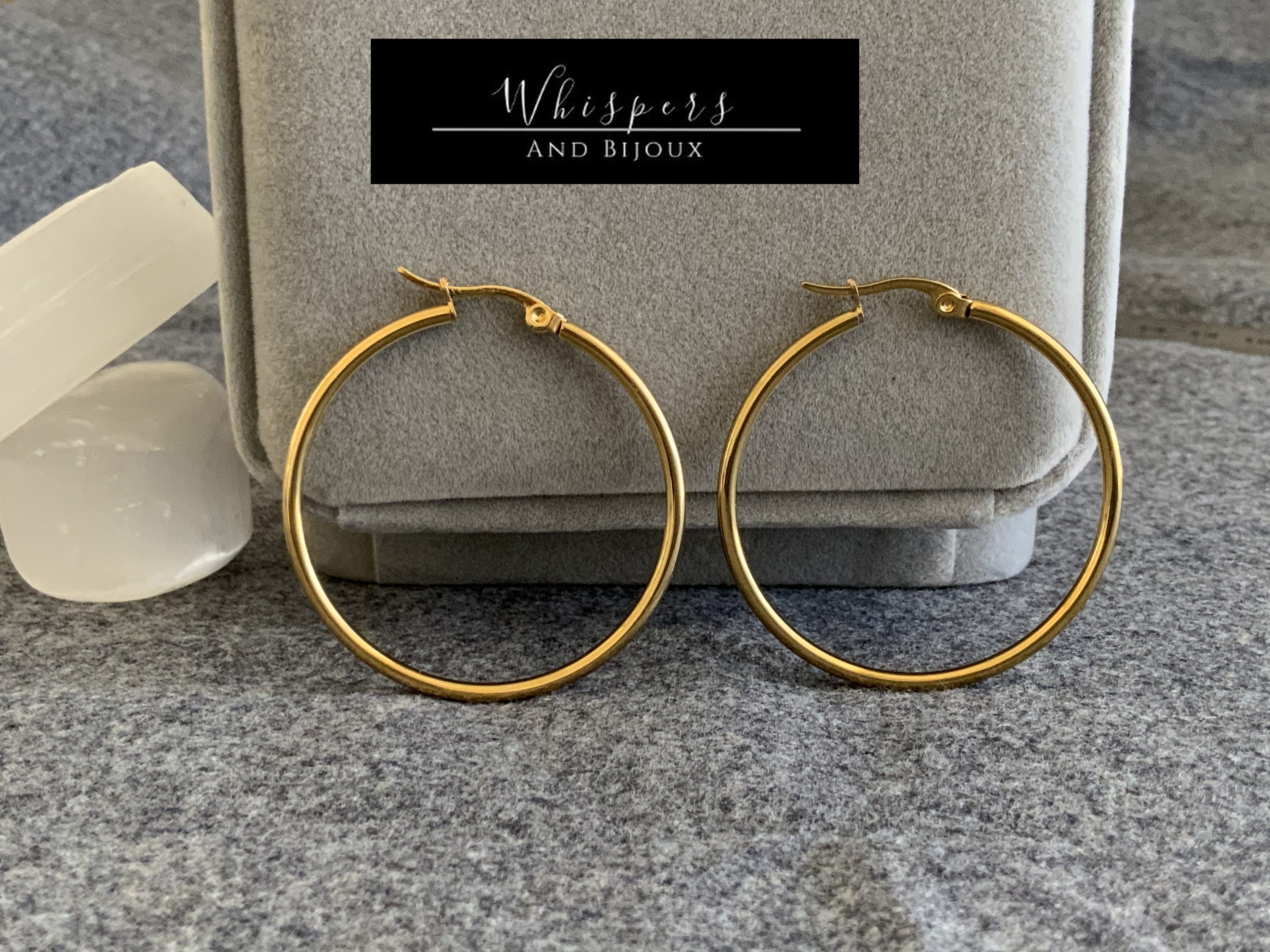 40mm Golden Hoops | 18k Gold Plating | Hypoallergenic Stainless Steel ...