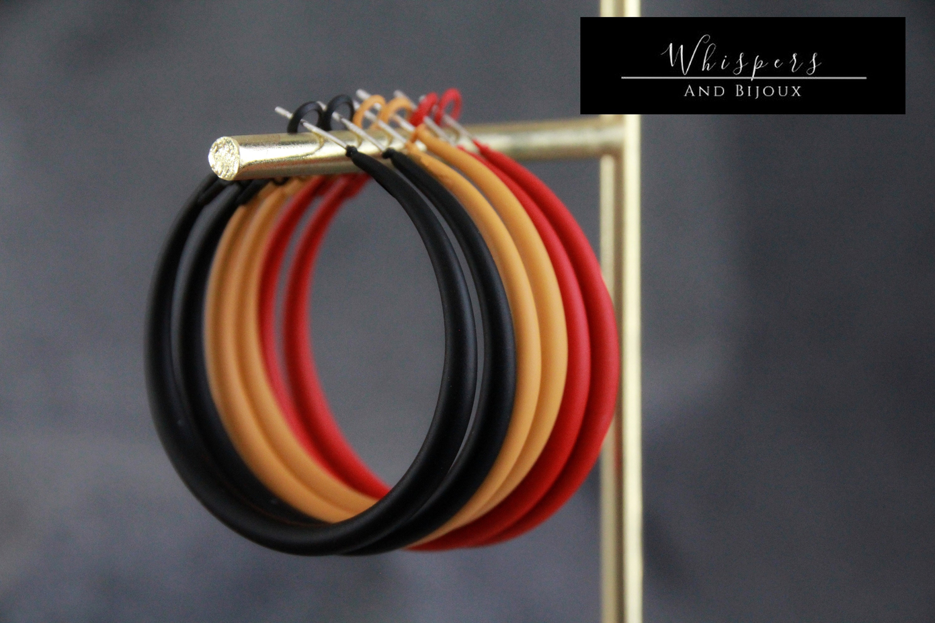 50mm Big Colored Hoops Large Earrings 3 Colors Black Red or Mustard ...