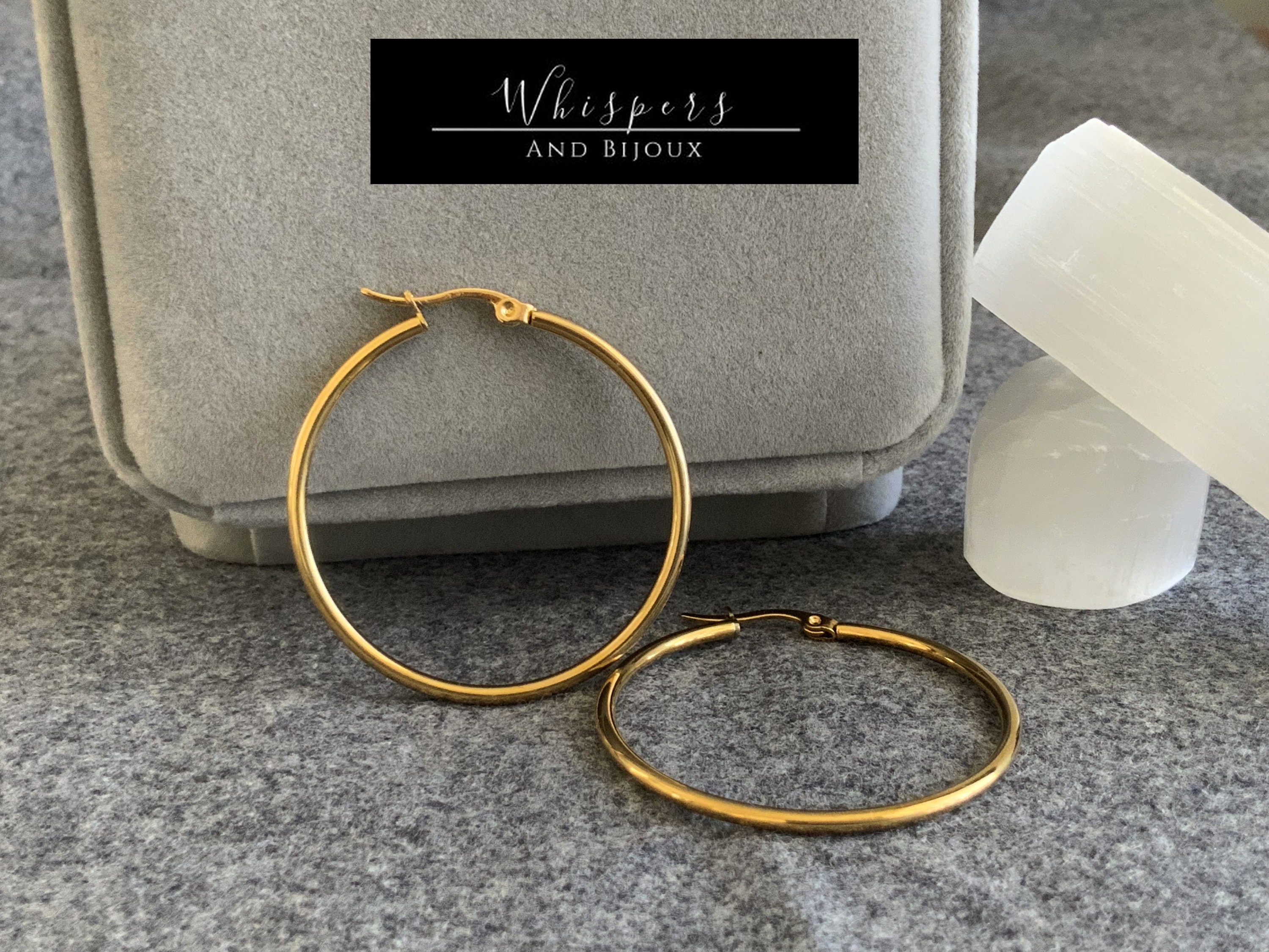 40mm Golden Hoops 18k Gold Plating Hypoallergenic Stainless Steel ...