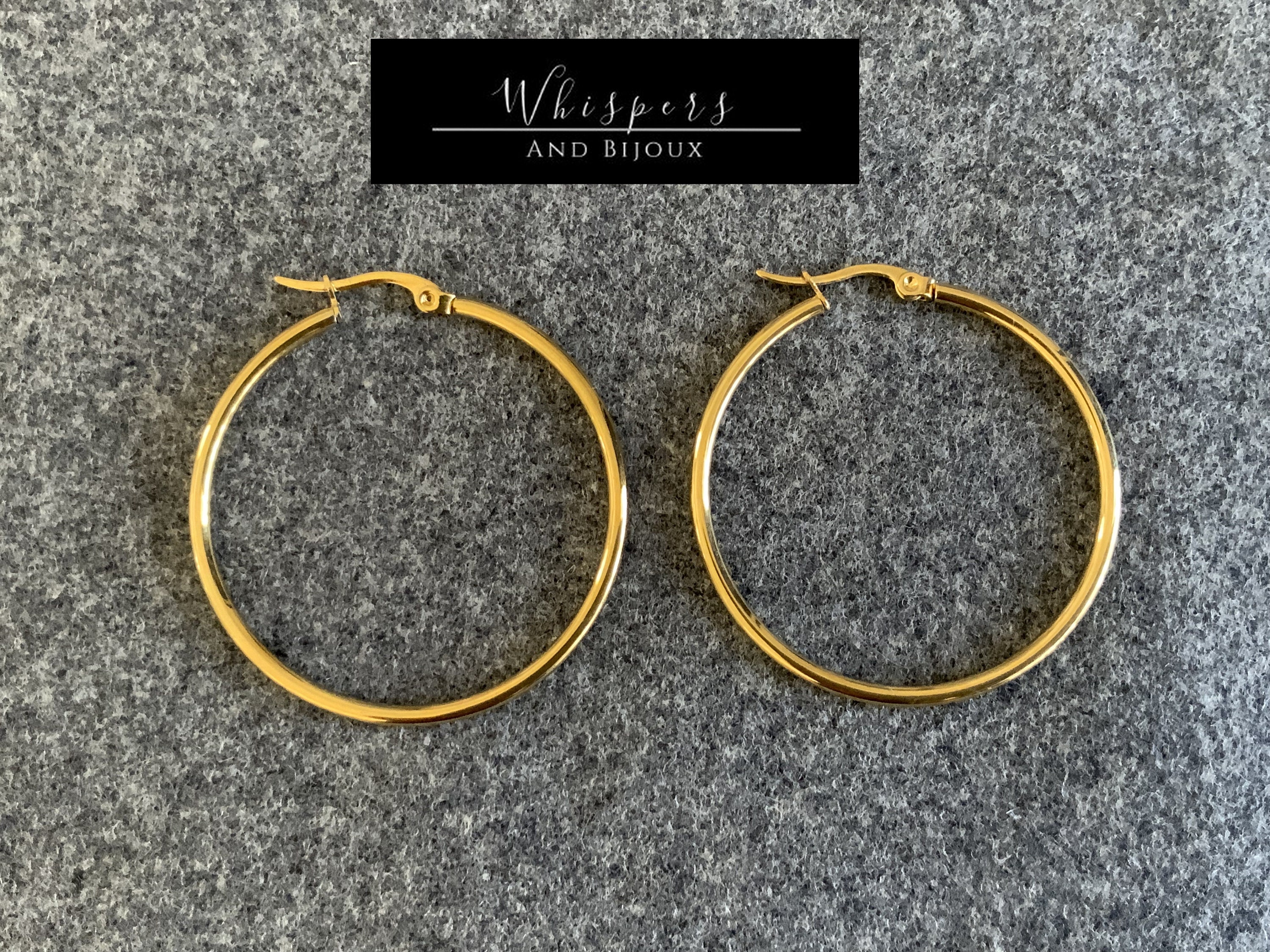 40mm Golden Hoops | 18k Gold Plating | Hypoallergenic Stainless Steel ...