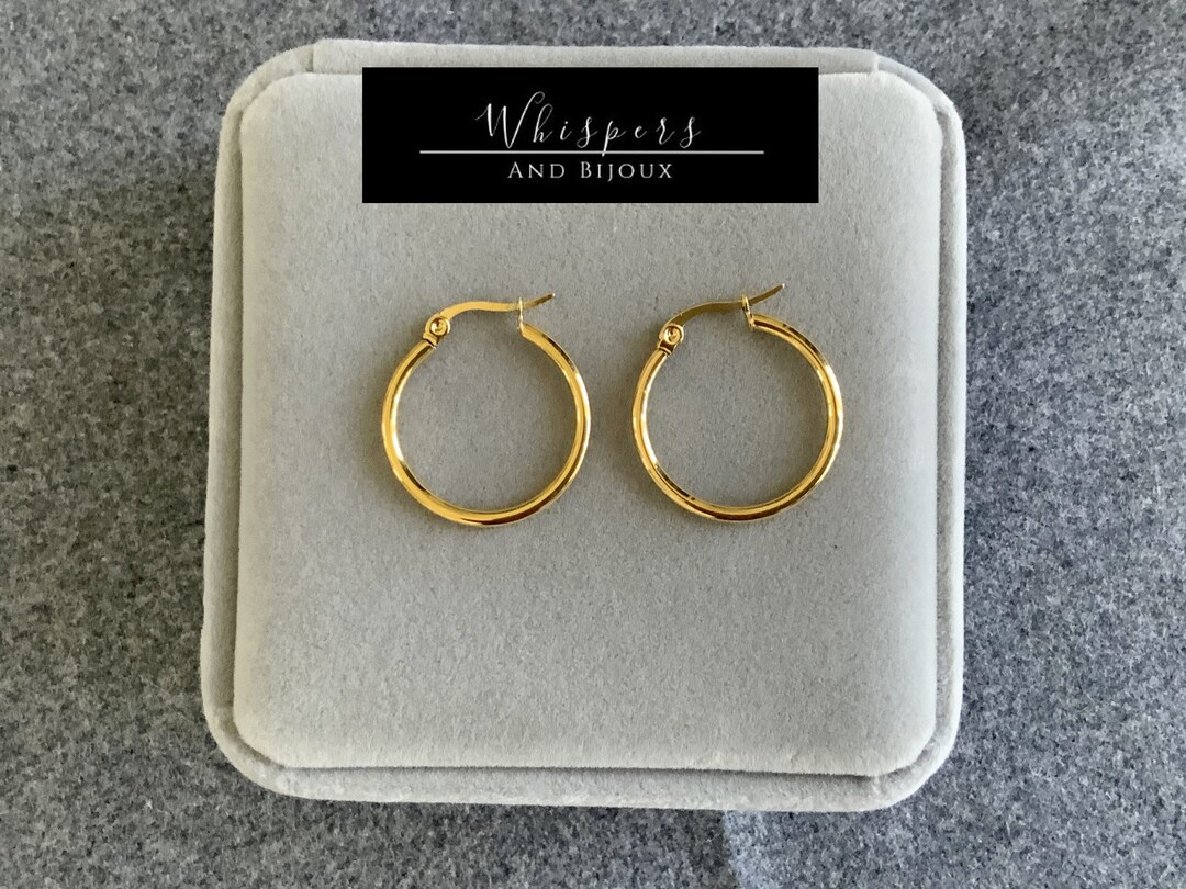 25mm Golden Hoops | 18k Gold Plating | Hypoallergenic Stainless Steel ...