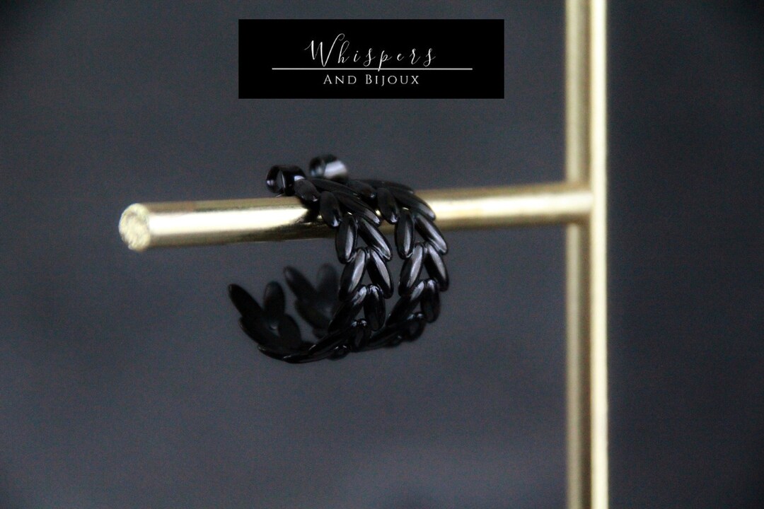 22mm Leaf Wrap Stud Hoops | Black Stud Earrings | Hypoallergenic ...